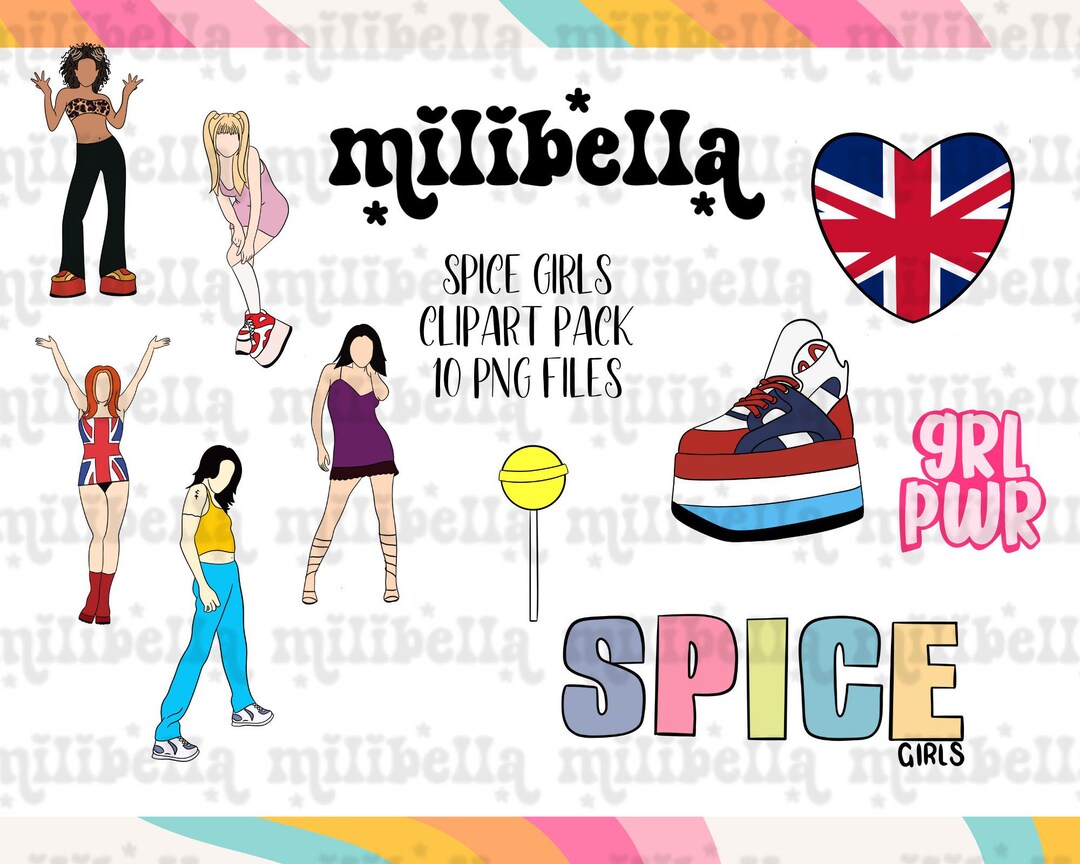 Spice Girls Clip Art: 90s Girl Group PNG Stickers Hand Drawn (digital ...