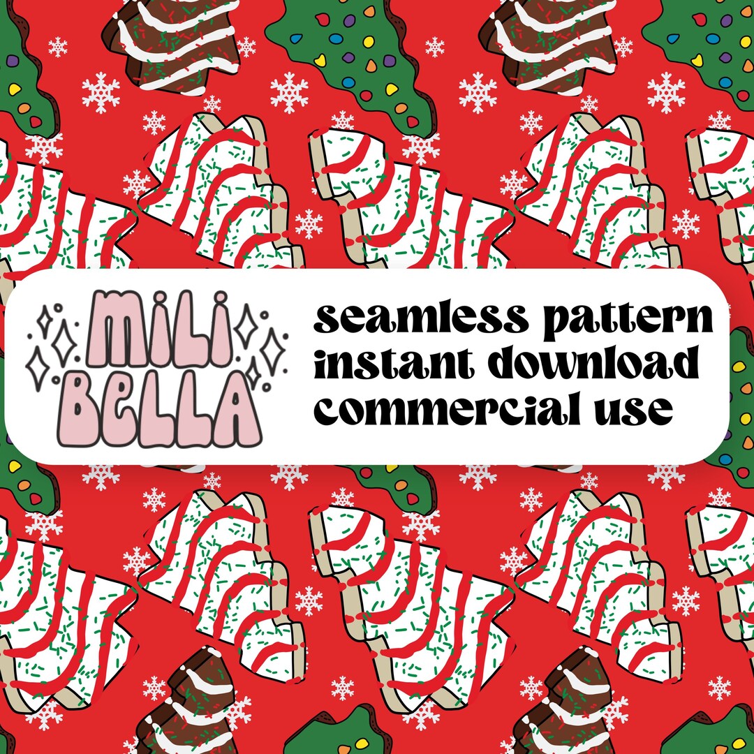 Christmas Tree Cake Brownie Hand Drawn Seamless Digital - Etsy