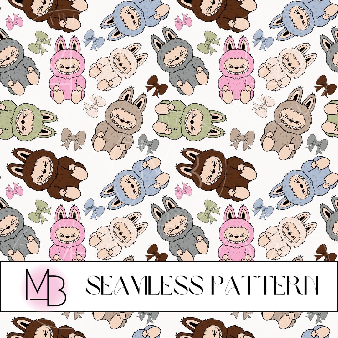 Monster Bow Seamless Pattern, Kawaii, Labubu, Cute, Doll, Seamless File ...