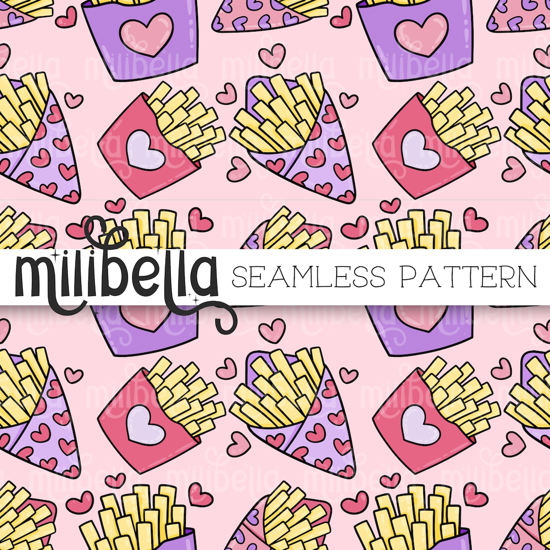 Valentine French Fries Seamless Pattern, Fry, Love, Heart, Seamless ...
