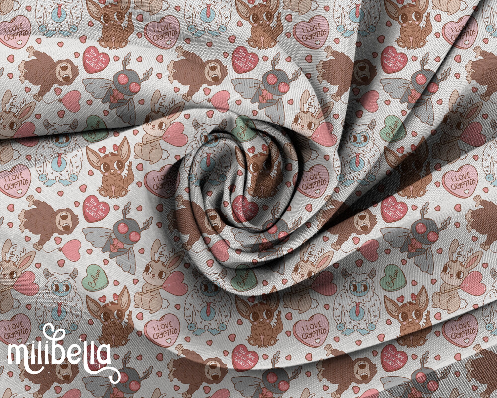 Cryptid Love, Valentine, Mothman, Yeti, Seamless Pattern, Seamless File ...