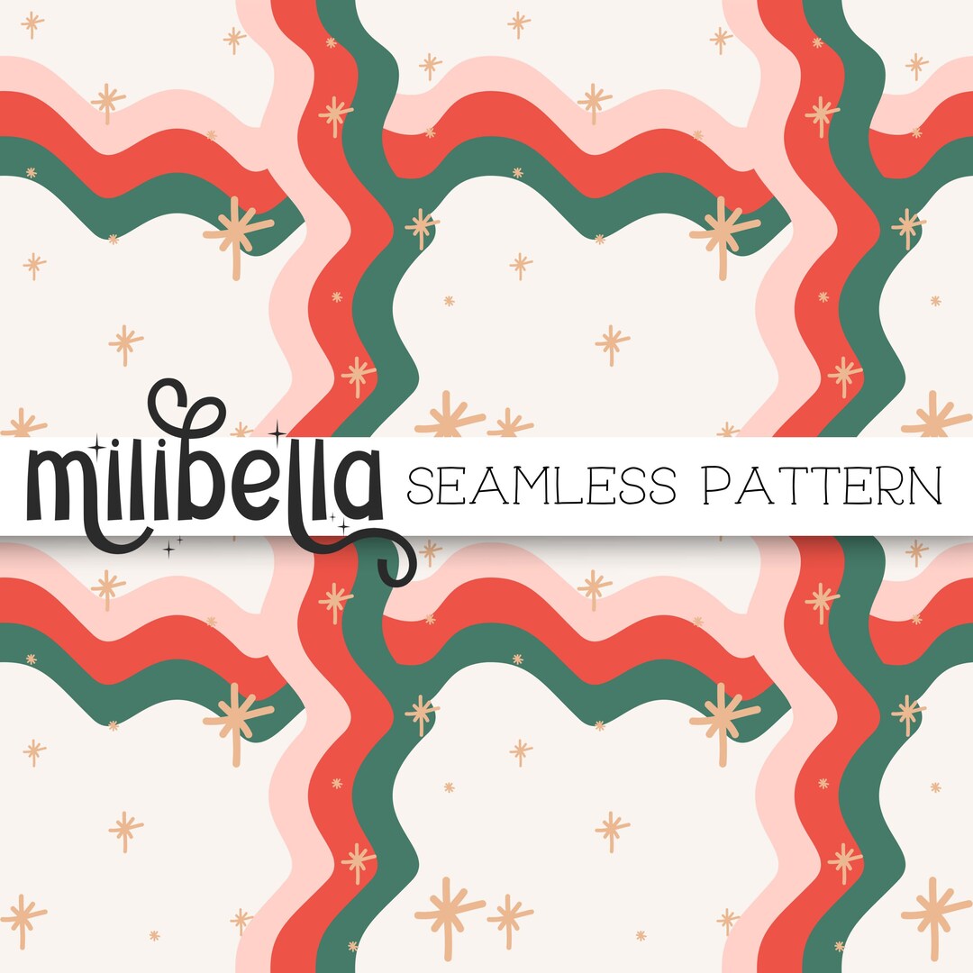 Wavy Star Stripe Seamless Pattern, Christmas, Star, Retro, Groovy ...