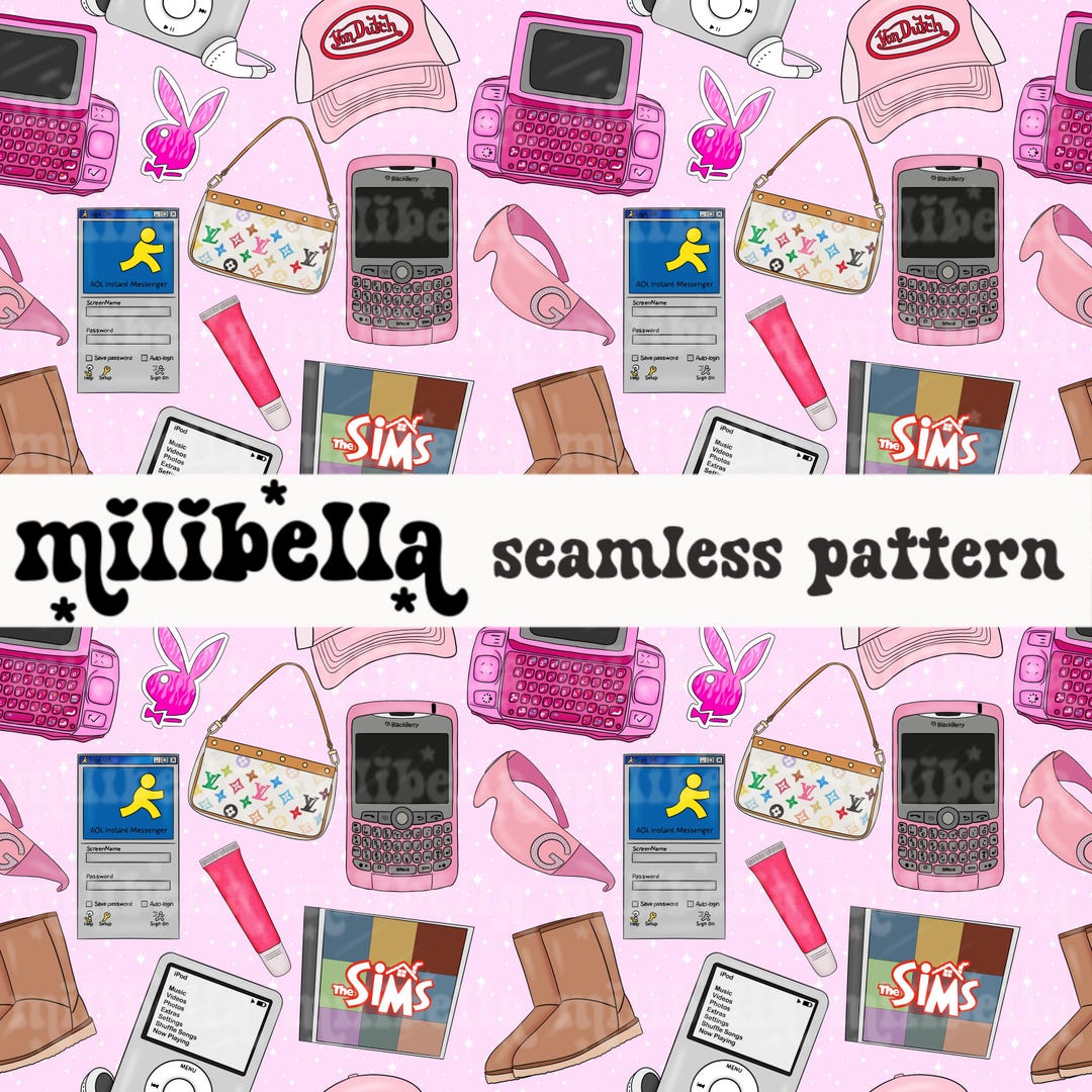Y2k 2000s Fashion Girl Seamless Pattern, Phone, Tech, Seamless File ...