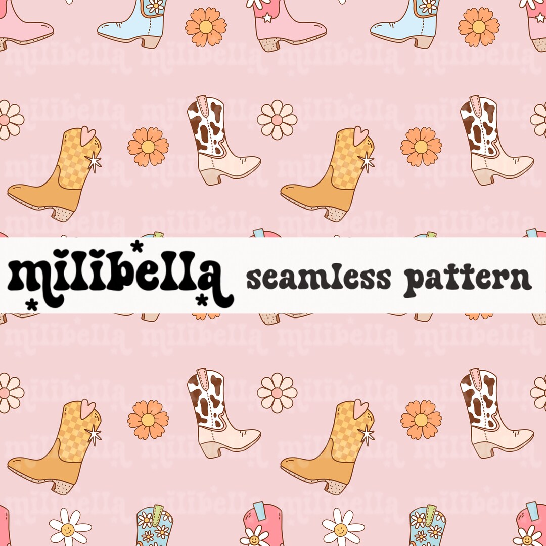 Western Boots Seamless Pattern, Cowgirl, Country, Flower, Seamless File ...