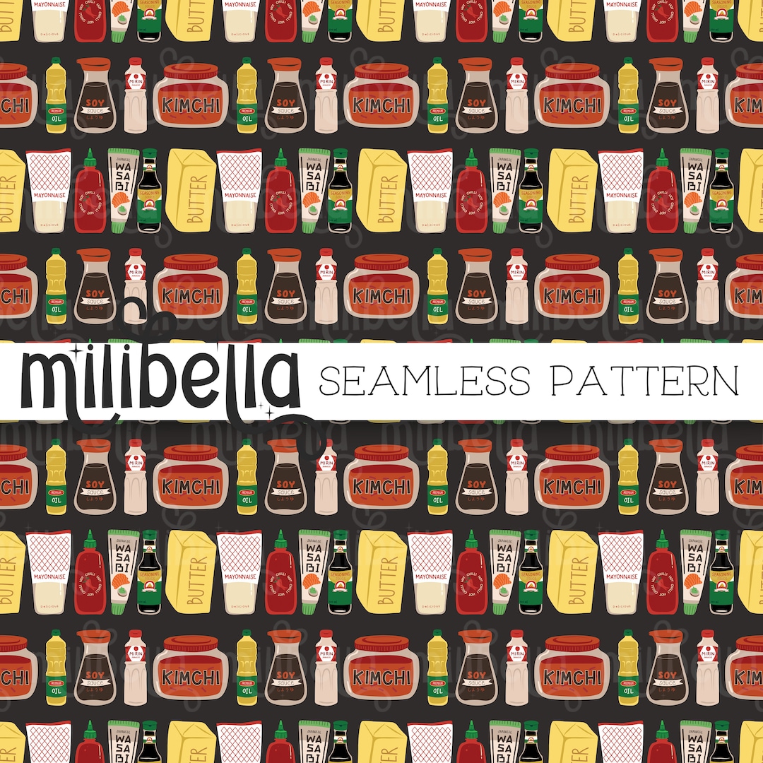 Condiments Seamless Pattern, Japanese, Kimchi, Mayo, Seamless File ...