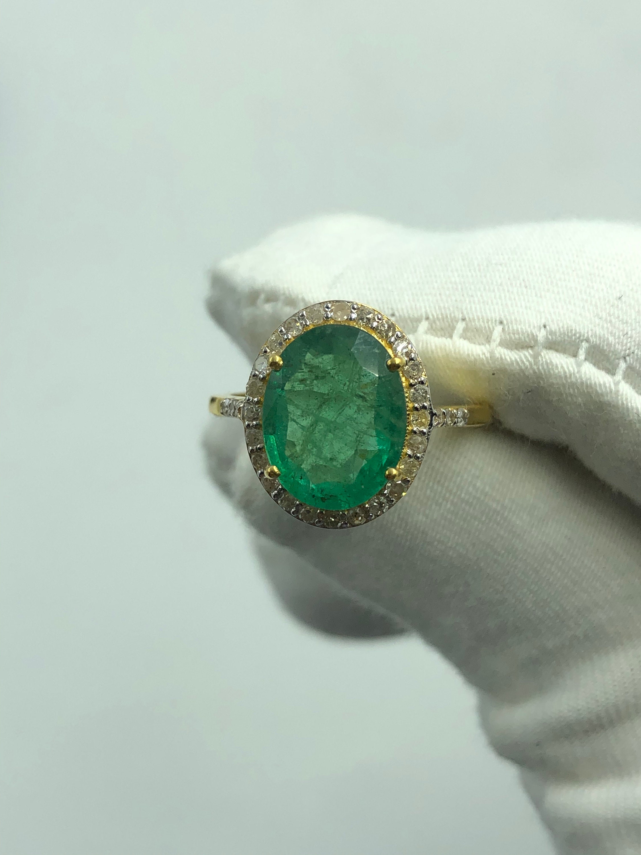 Oval Emerald Engagement Ring in 14K/ Yellow Gold, Emerald Oval Cut Ring ...