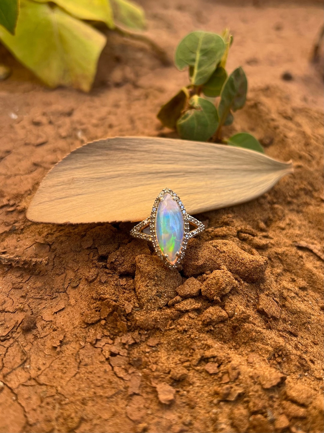 Ethiopian Welo Opal Ring: 14K Yellow Gold Diamond Halo - Etsy