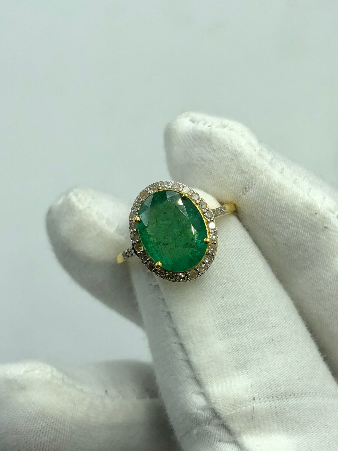 Oval Emerald Engagement Ring in 14K/ Yellow Gold, Emerald Oval Cut Ring ...