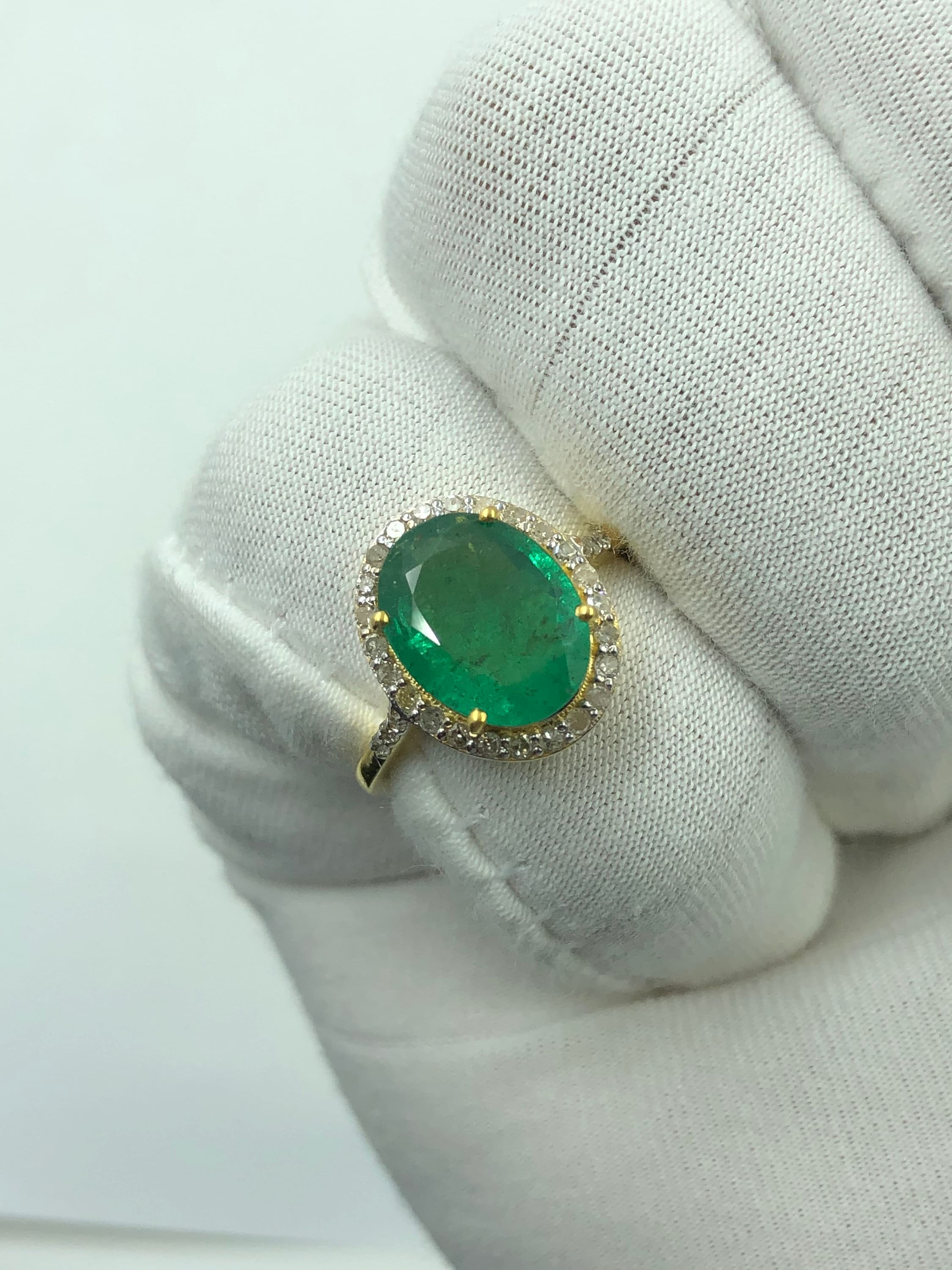 Oval Emerald Engagement Ring in 14K/ Yellow Gold, Emerald Oval Cut Ring ...