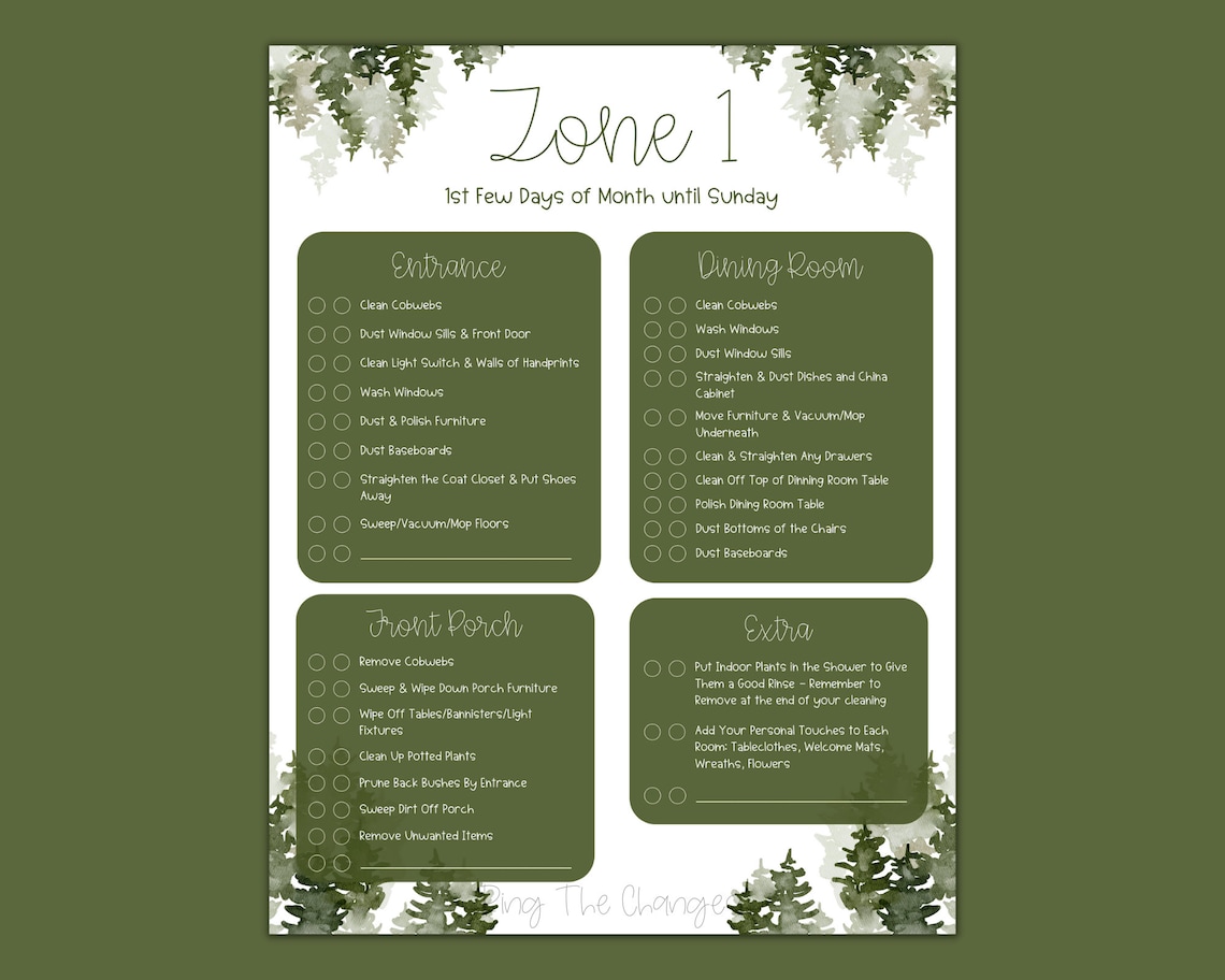 Printable Cleaning Checklist, Fly Lady Control Journal, Zone Journal ...