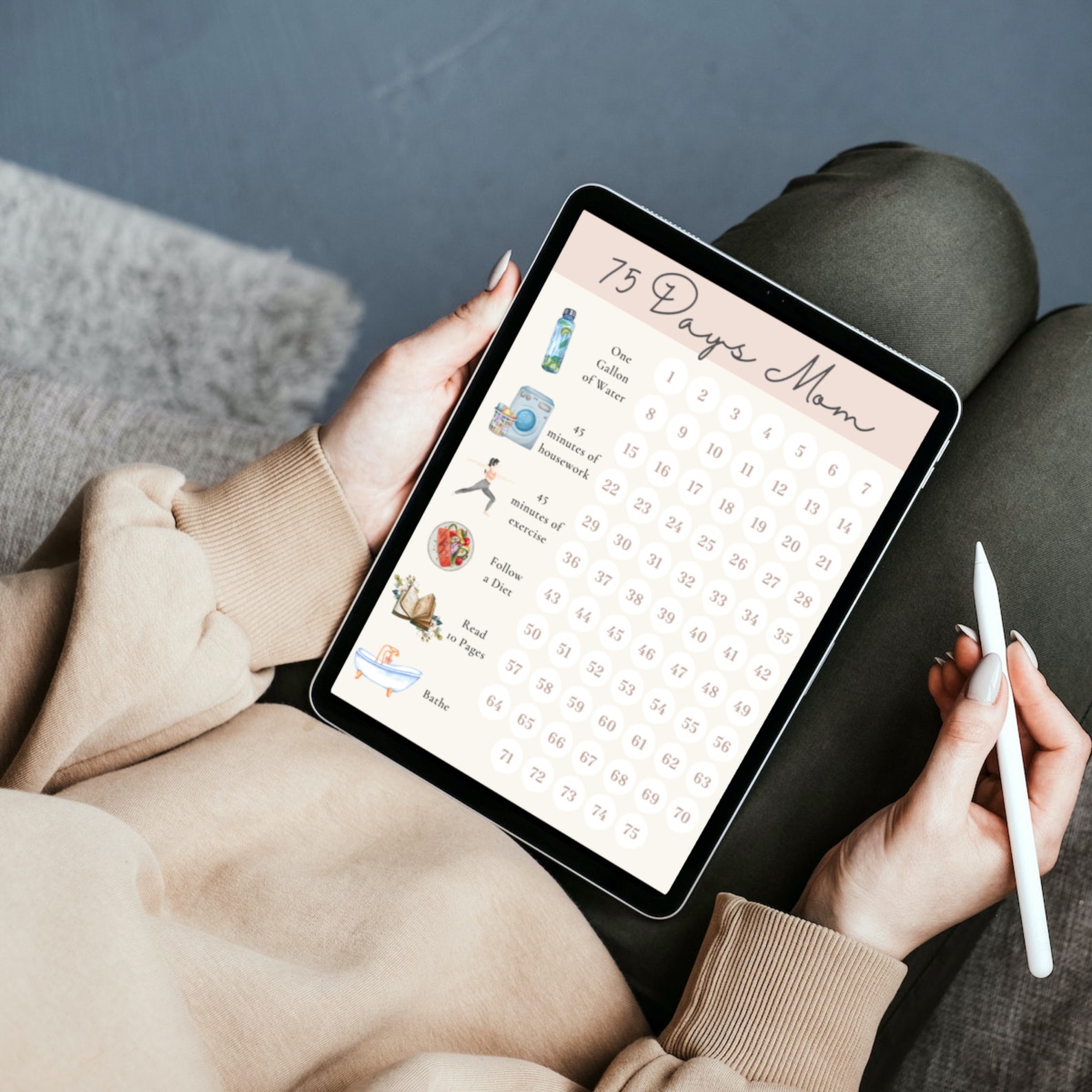 75 Day Mom Challenge Printable Tracker - Watercolor Icons - A Lifestyle ...