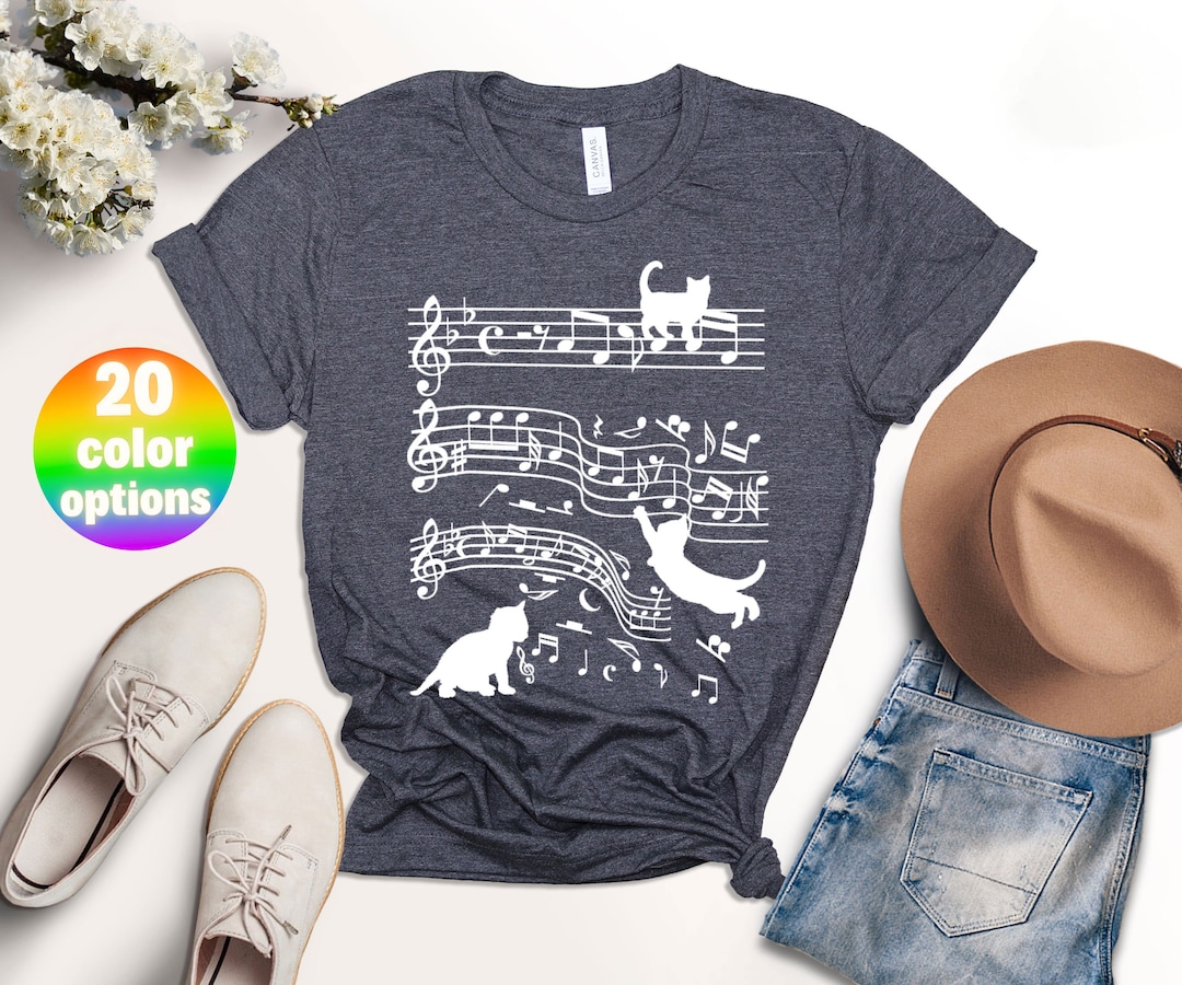 Cats Musical Notes T-shirt, Cat and Music Shirt, Musician Gifts, Animal ...