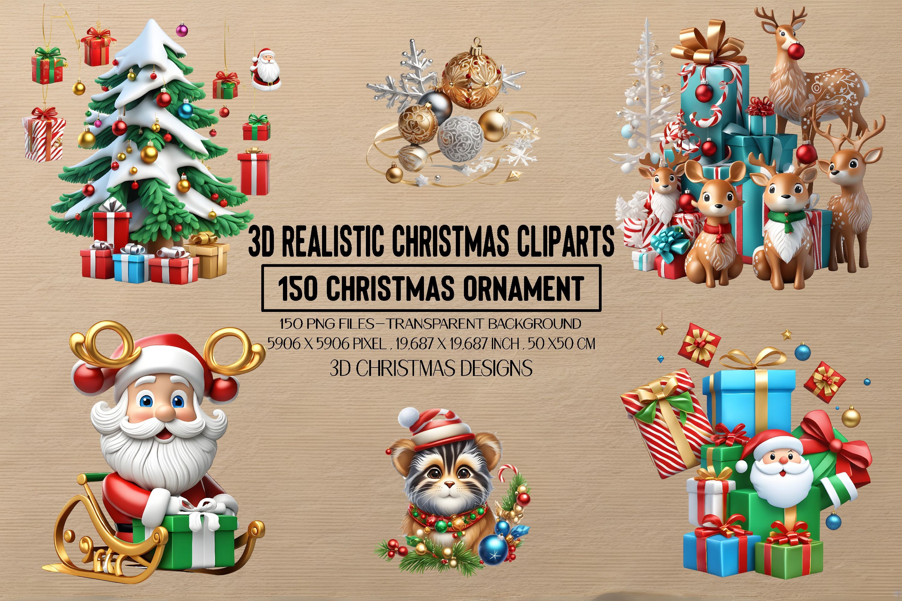 3D Christmas Clipart Bundle: 150 PNG Designs (digital Download) - Etsy