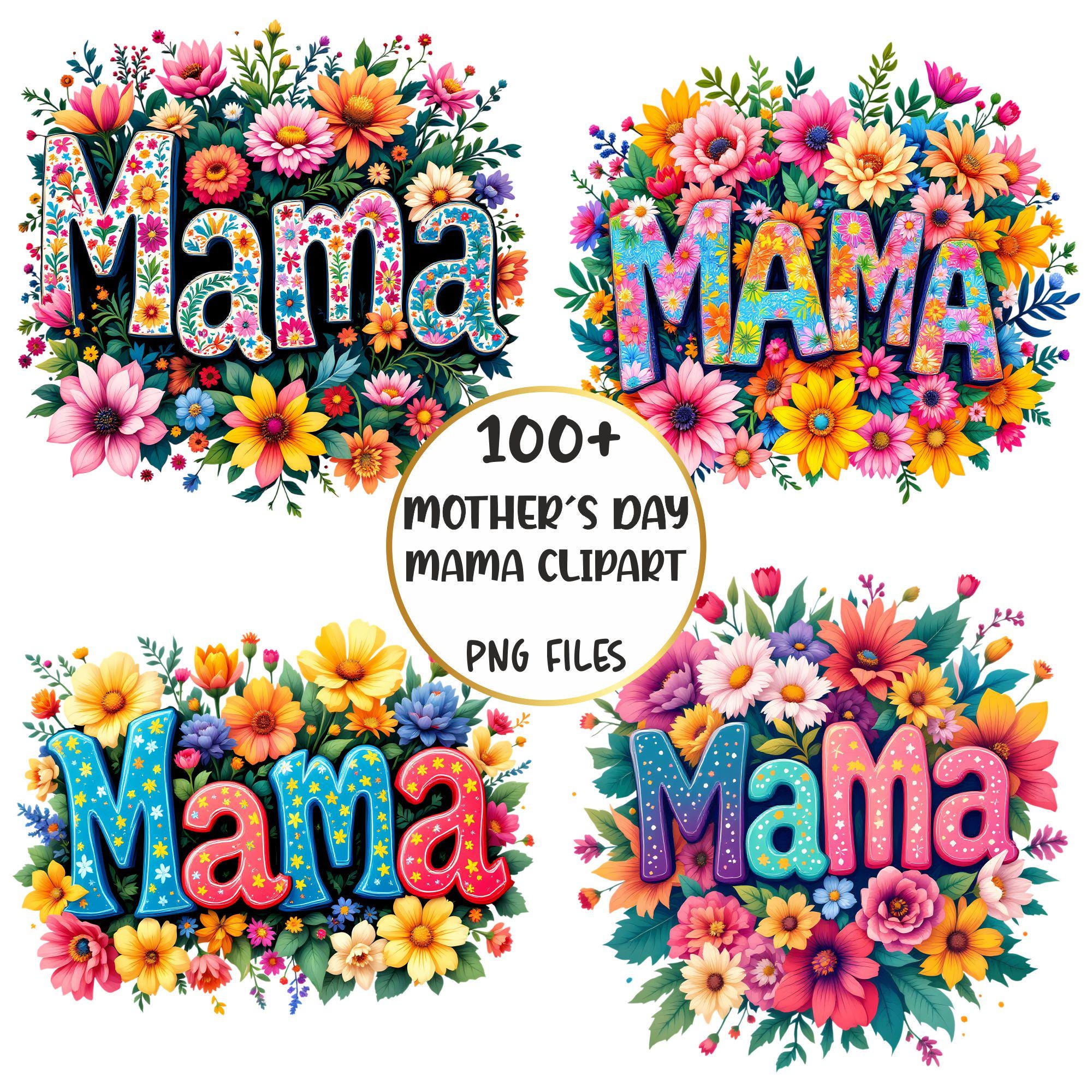 Floral Mama PNG Clipart Bundle: Mother's Day Designs (digital Download ...