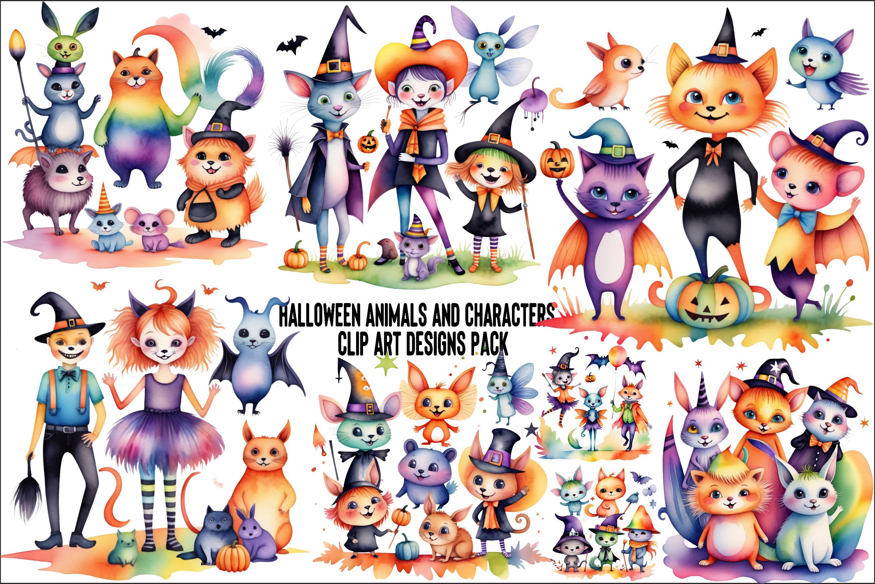 Halloween Watercolor Clip Art Pack Witch Pumpkins Cute Kids Ghosts Clip ...