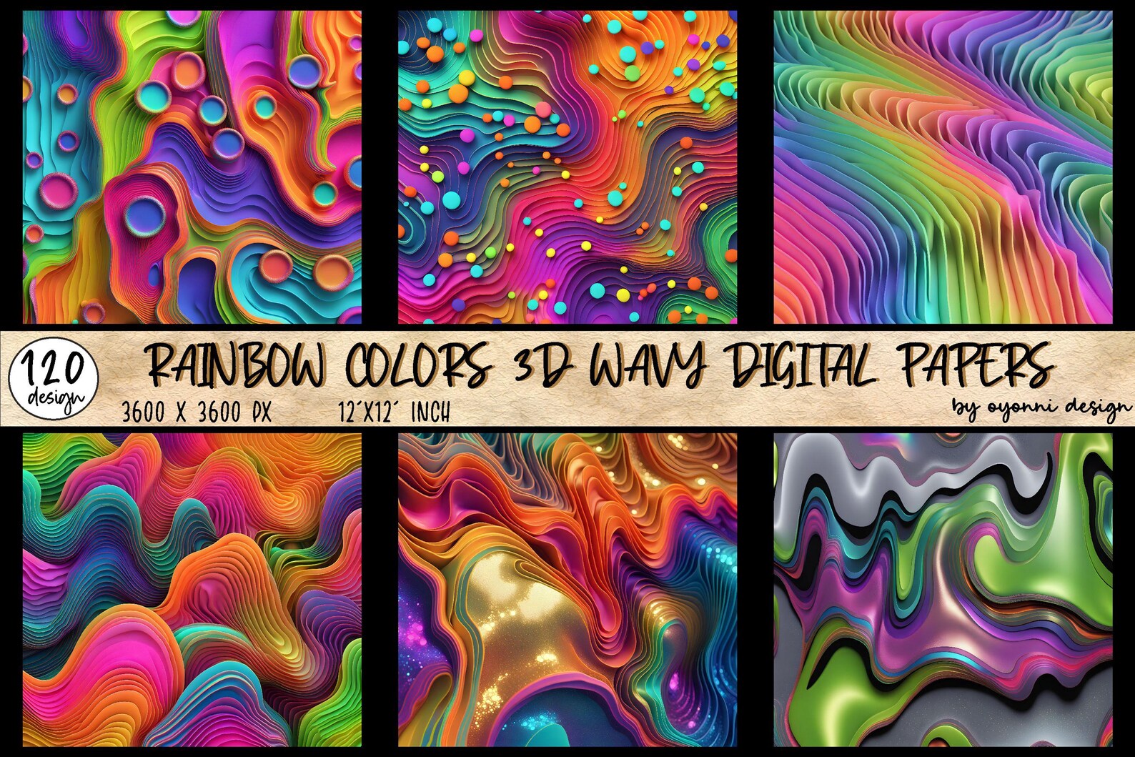 120 Rainbow Colors 3D Abstract Wavy Background Textures ,3D Holographic ...