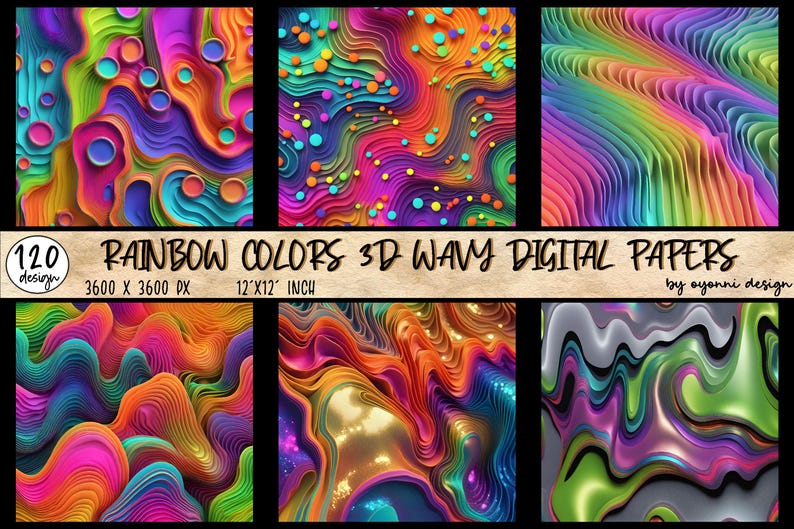 120 Rainbow Colors 3D Abstract Wavy Background Textures ,3D Holographic ...