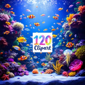Ocean Background Clipart Bundle for Kids, 120+ Cute Underwater Digital ...