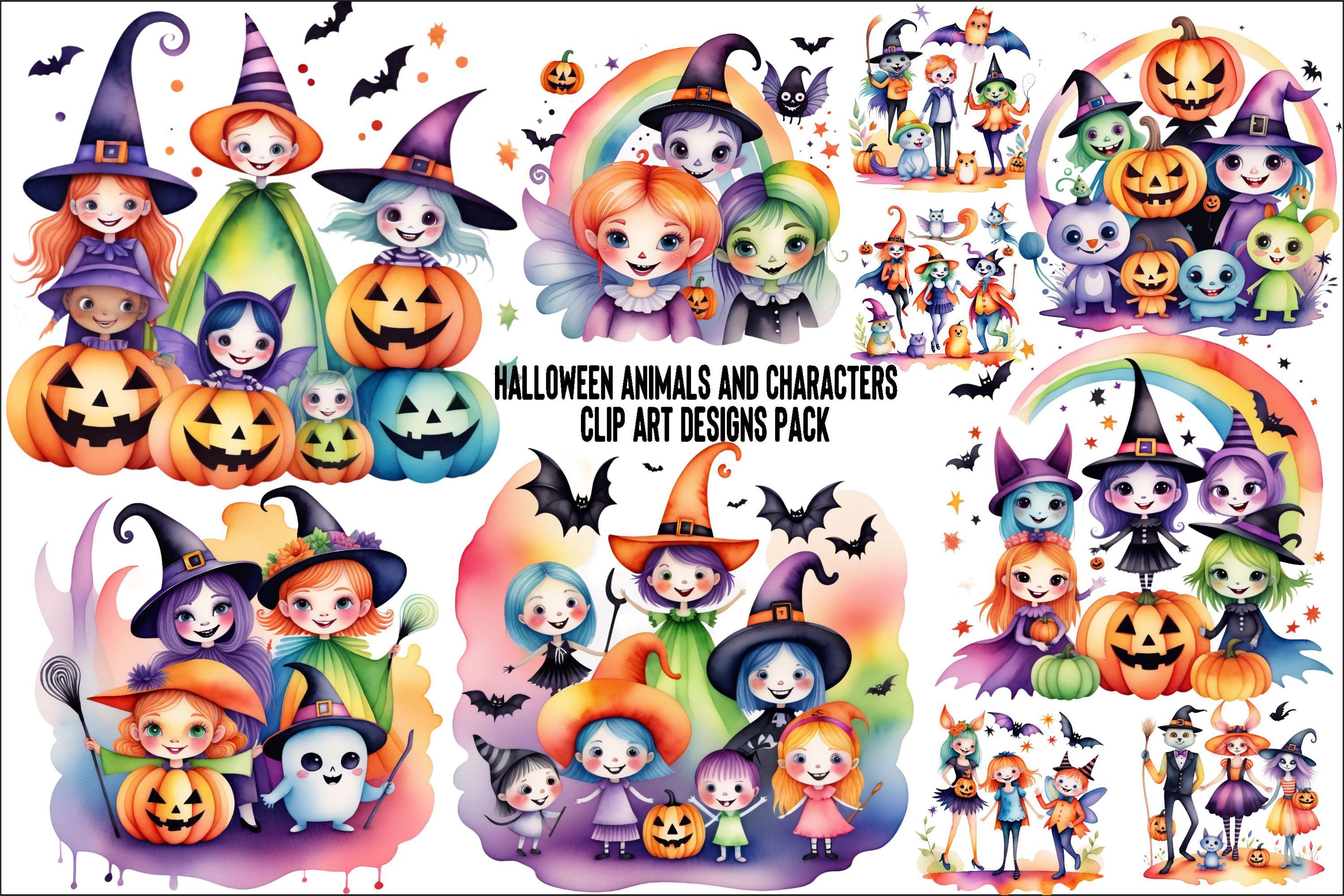 Halloween Watercolor Clip Art Pack Witch Pumpkins Cute Kids Ghosts Clip ...
