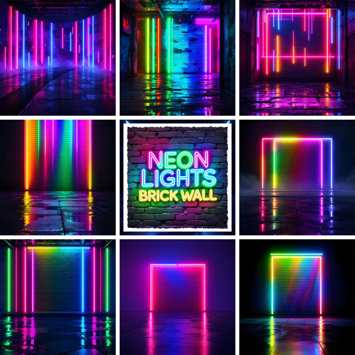Cyberpunk Neon Wall Texture Pack: 100+ Digital Backdrops (12x12 Inches ...