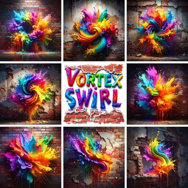 150+ Color Splash Digital Paper Pack, Abstract Vortex Paint Explosion ...