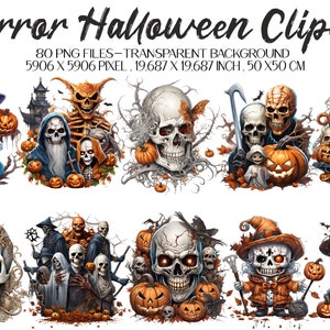 80 Horror Halloween Characters Clipart PNG Bundle, Scary Halloween ...
