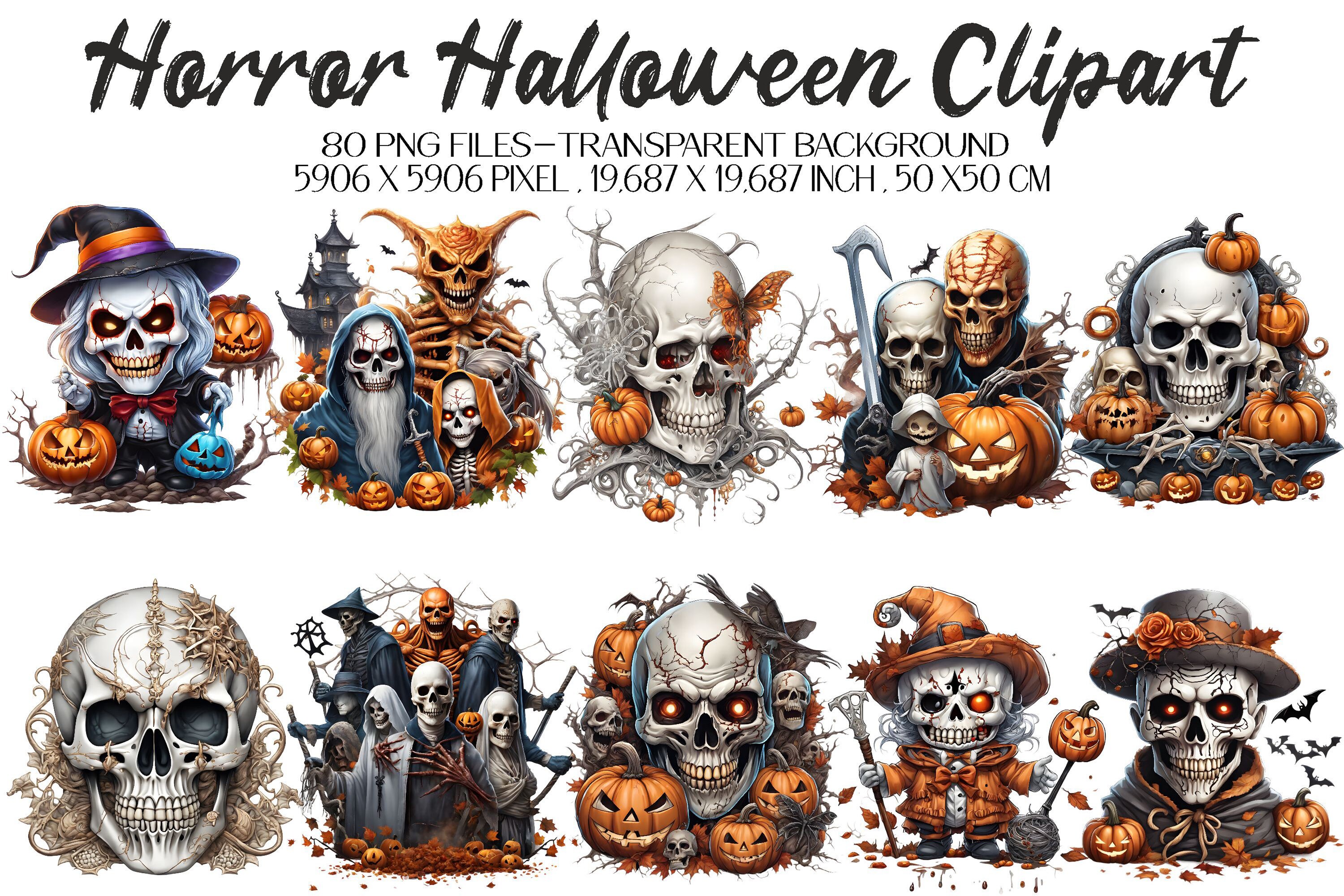 80 Horror Halloween Characters Clipart PNG Bundle, Scary Halloween ...