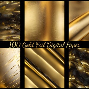 Holographic Metallic Gold Digital Paper Bundle, Gold Foil Digital ...