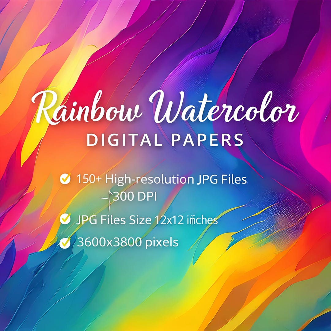 150+ Rainbow Watercolor Digital Papers | Bright Abstract Craft ...