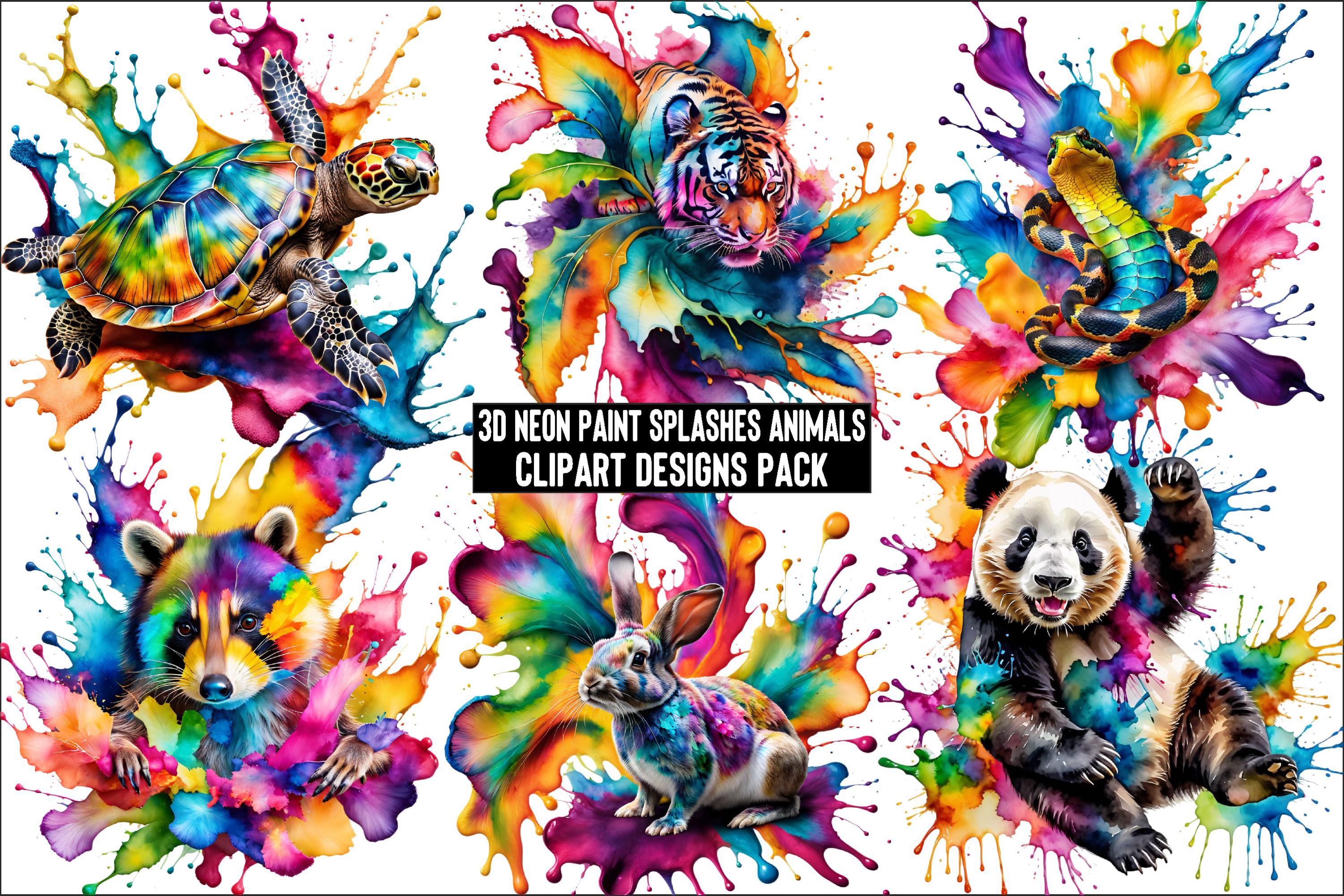 300 Paint Splashes Animal Cliparts Png, Rainbow Colors Splashes Animal ...