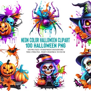Neon Halloween Clipart Bundle: 100 PNG Designs (digital Download) - Etsy