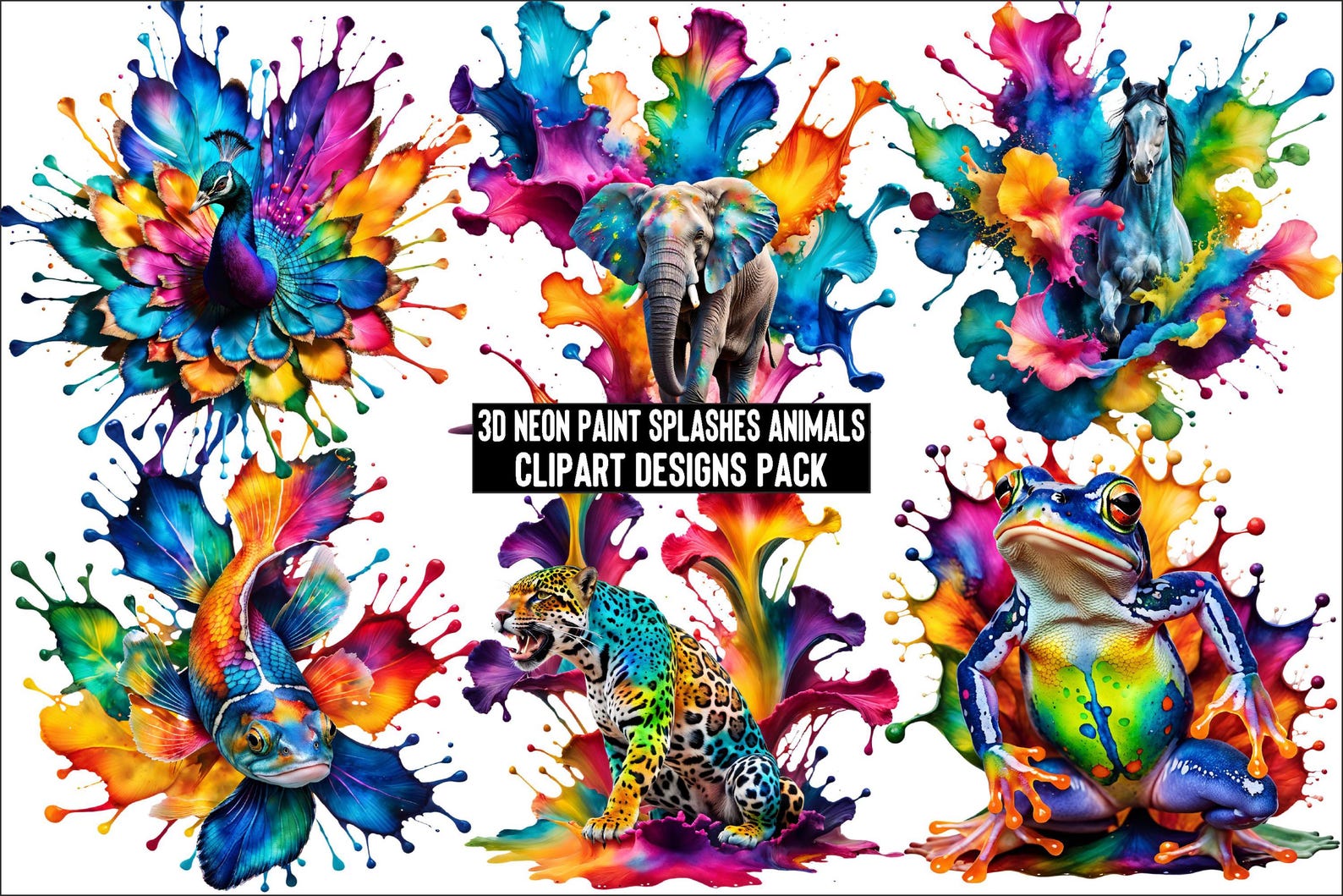 300 Paint Splashes Animal Cliparts Png, Rainbow Colors Splashes Animal ...