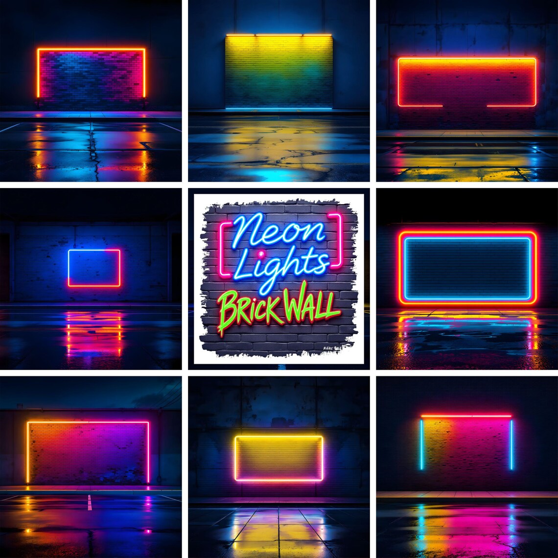 Cyberpunk Neon Wall Texture Pack: 100+ Digital Backdrops (12x12 Inches ...