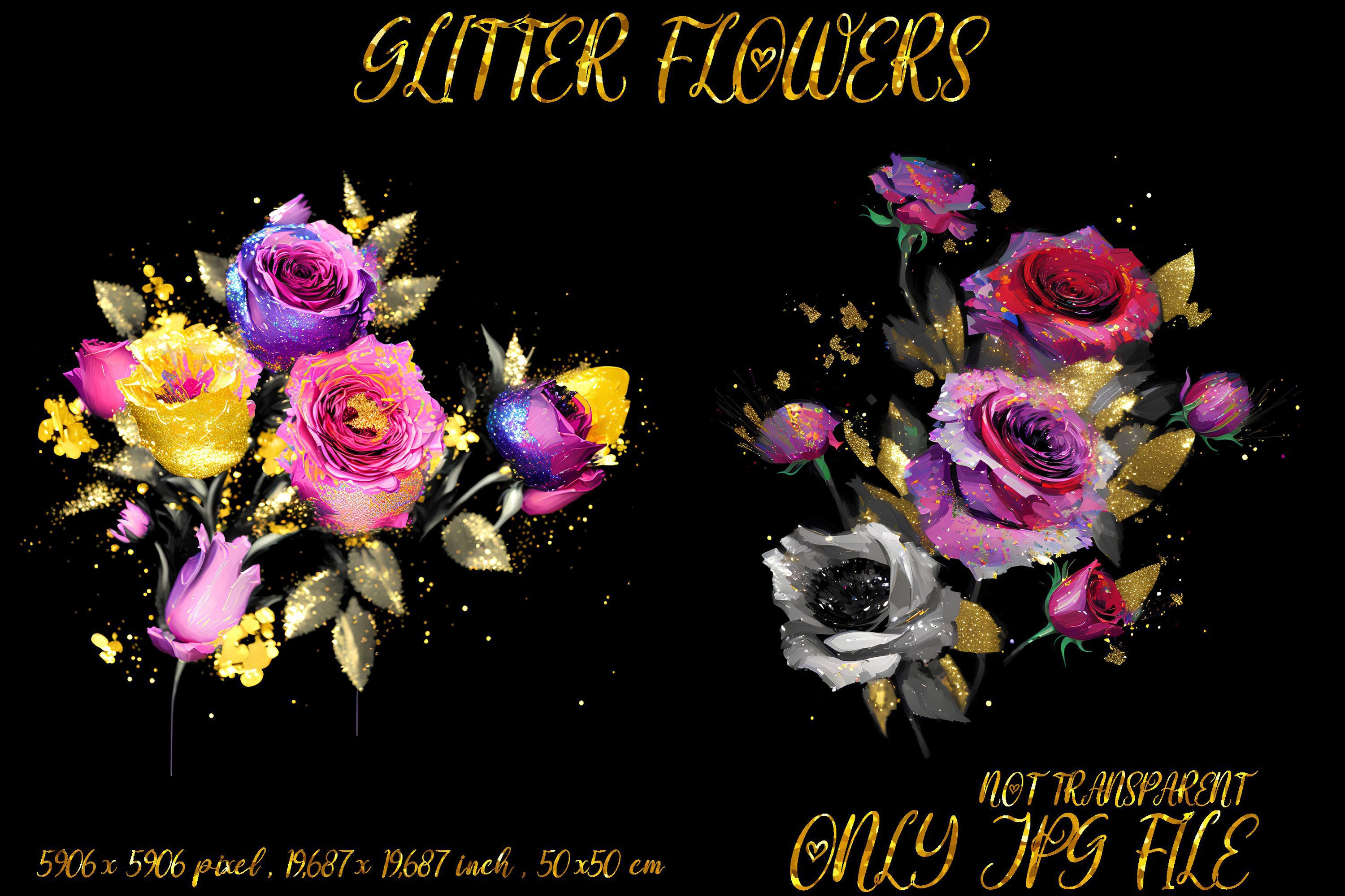 Glitter Flower Clip Art on Black Background Volume 2, Add a Touch of ...