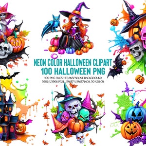 Neon Halloween Clipart Bundle: 100 PNG Designs (digital Download) - Etsy