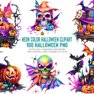 Neon Halloween Clipart Bundle: 100 PNG Designs (digital Download) - Etsy