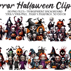 80 Horror Halloween Characters Clipart PNG Bundle, Scary Halloween ...