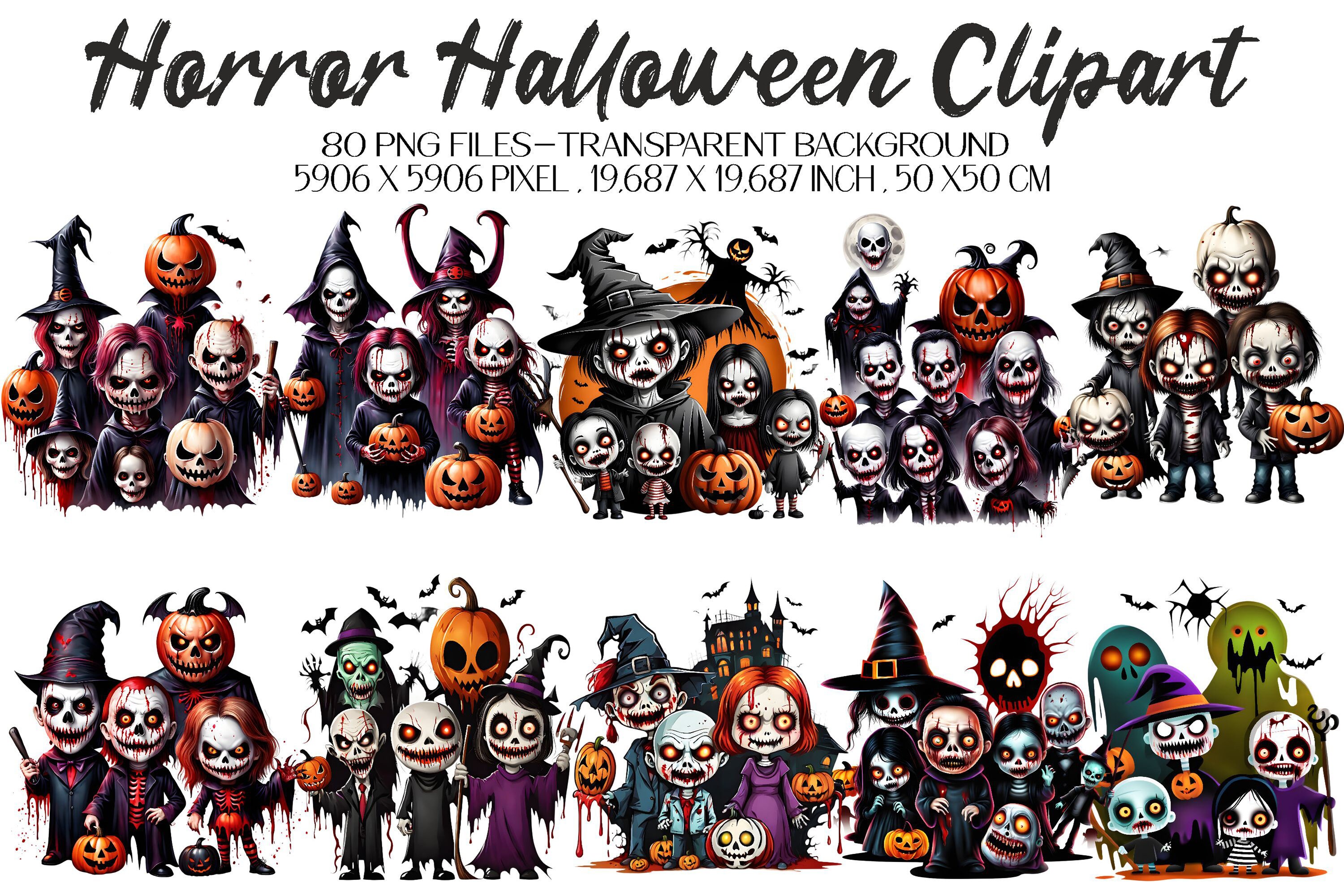 80 Horror Halloween Characters Clipart PNG Bundle, Scary Halloween ...