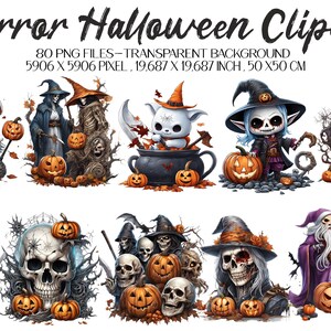 80 Horror Halloween Characters Clipart PNG Bundle, Scary Halloween ...