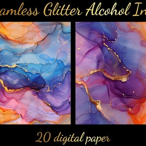 Seamless Glitter Alcohol Ink Digital Paper Bundle, 20 Abstract Glitter ...