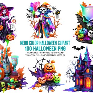 Neon Halloween Clipart Bundle: 100 PNG Designs (digital Download) - Etsy