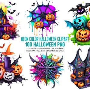 Neon Halloween Clipart Bundle: 100 PNG Designs (digital Download) - Etsy