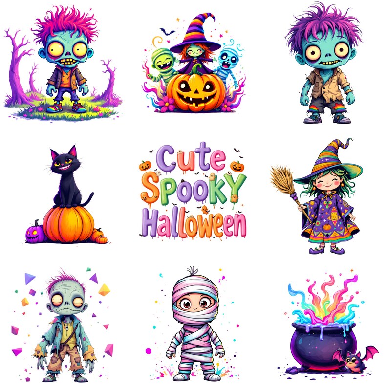 Cute Spooky Halloween Clipart Bundle With 150+ PNG Witches Zombies ...
