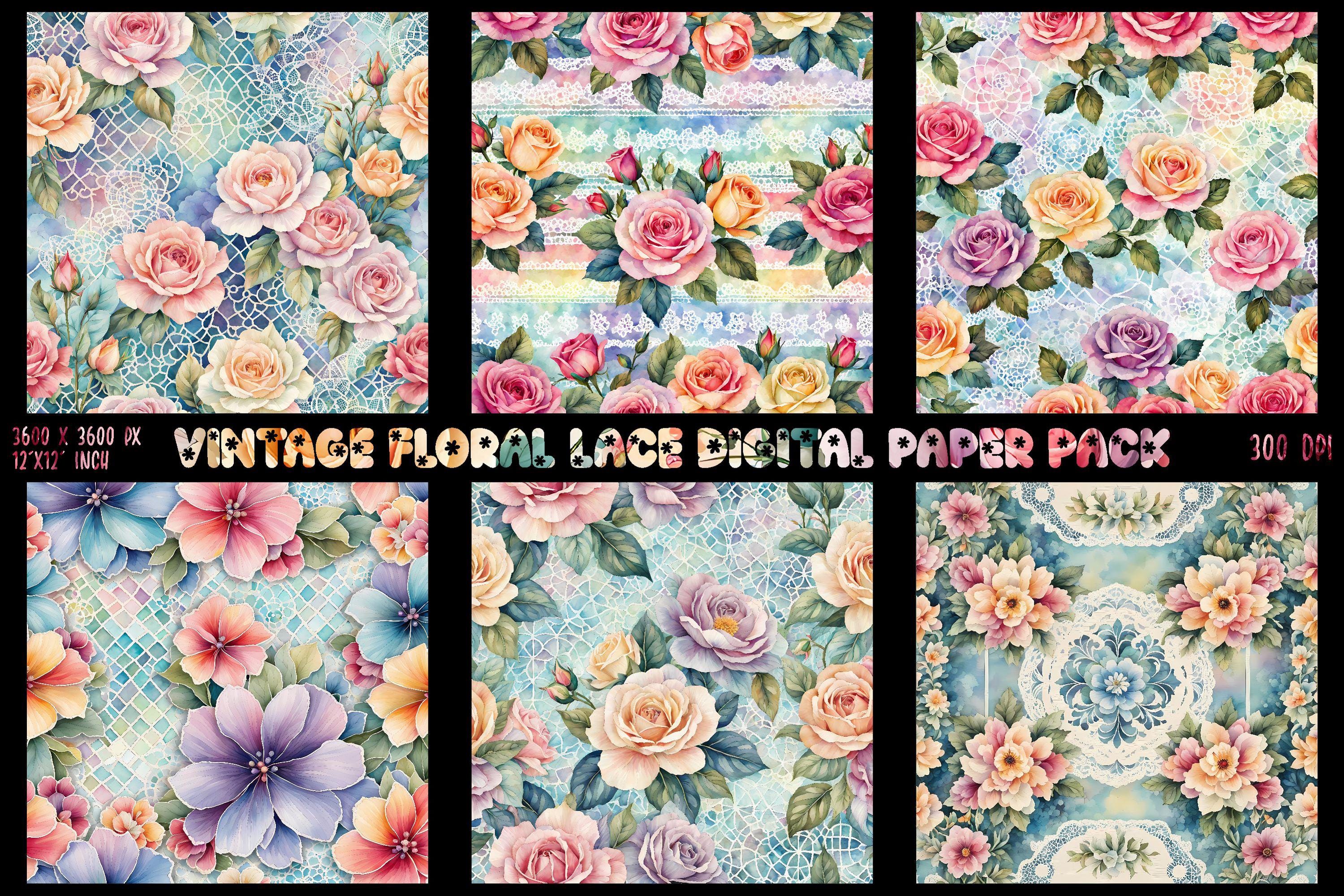 Watercolor Floral Lace Digital Paper: Shabby Chic Scrapbook (digital ...