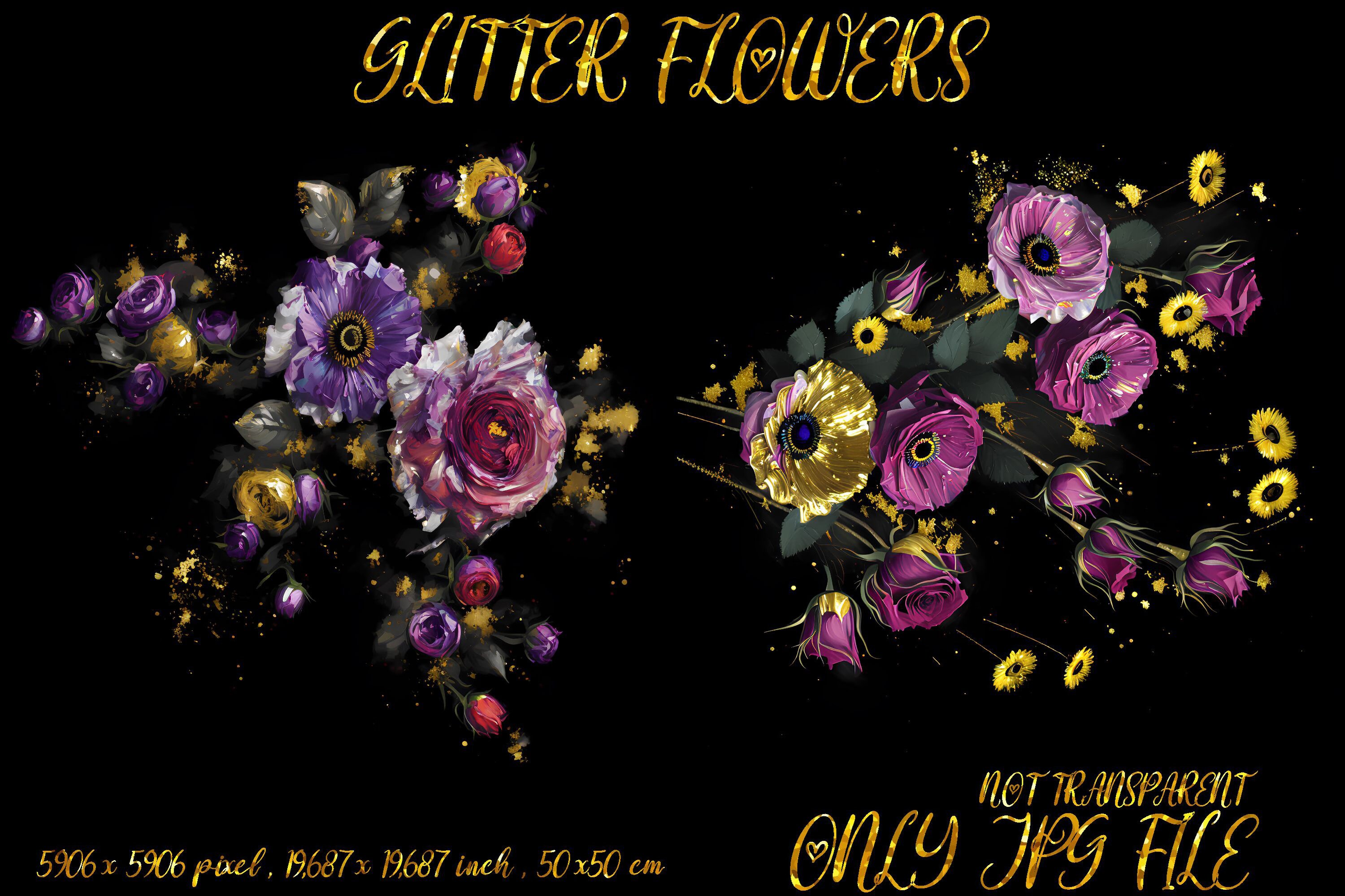 Glitter Flower Clip Art on Black Background Volume 2, Add a Touch of ...