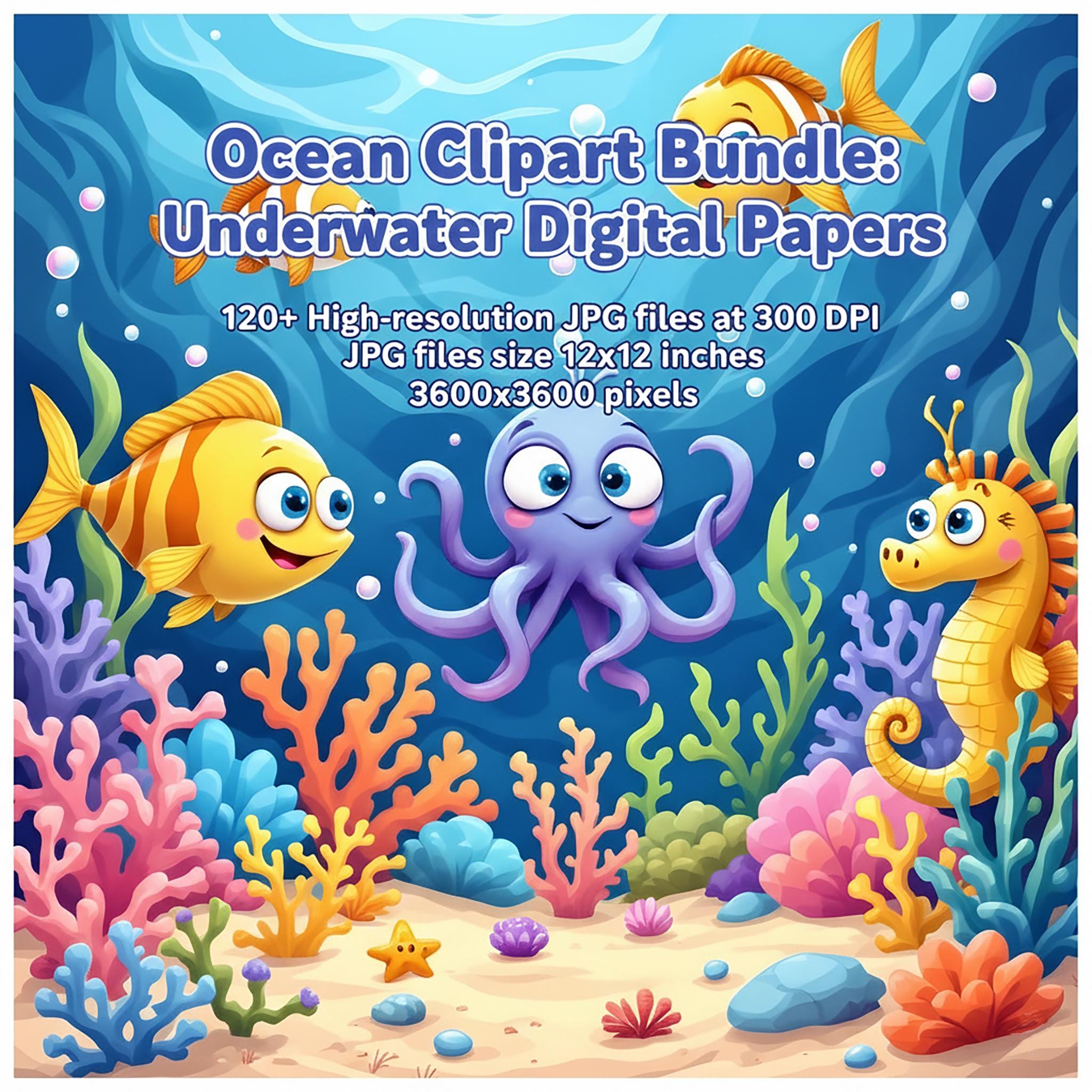 Ocean Clipart Bundle: Underwater Digital Papers for Kids (digital ...