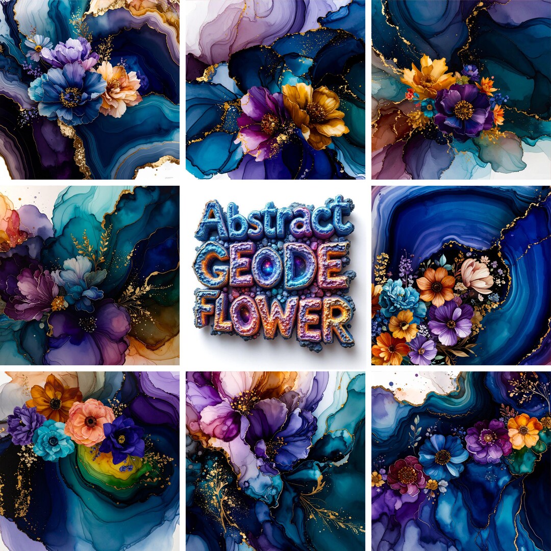 Abstract Geode Flower Paper Set, Ink Floral Textures (digital Download ...