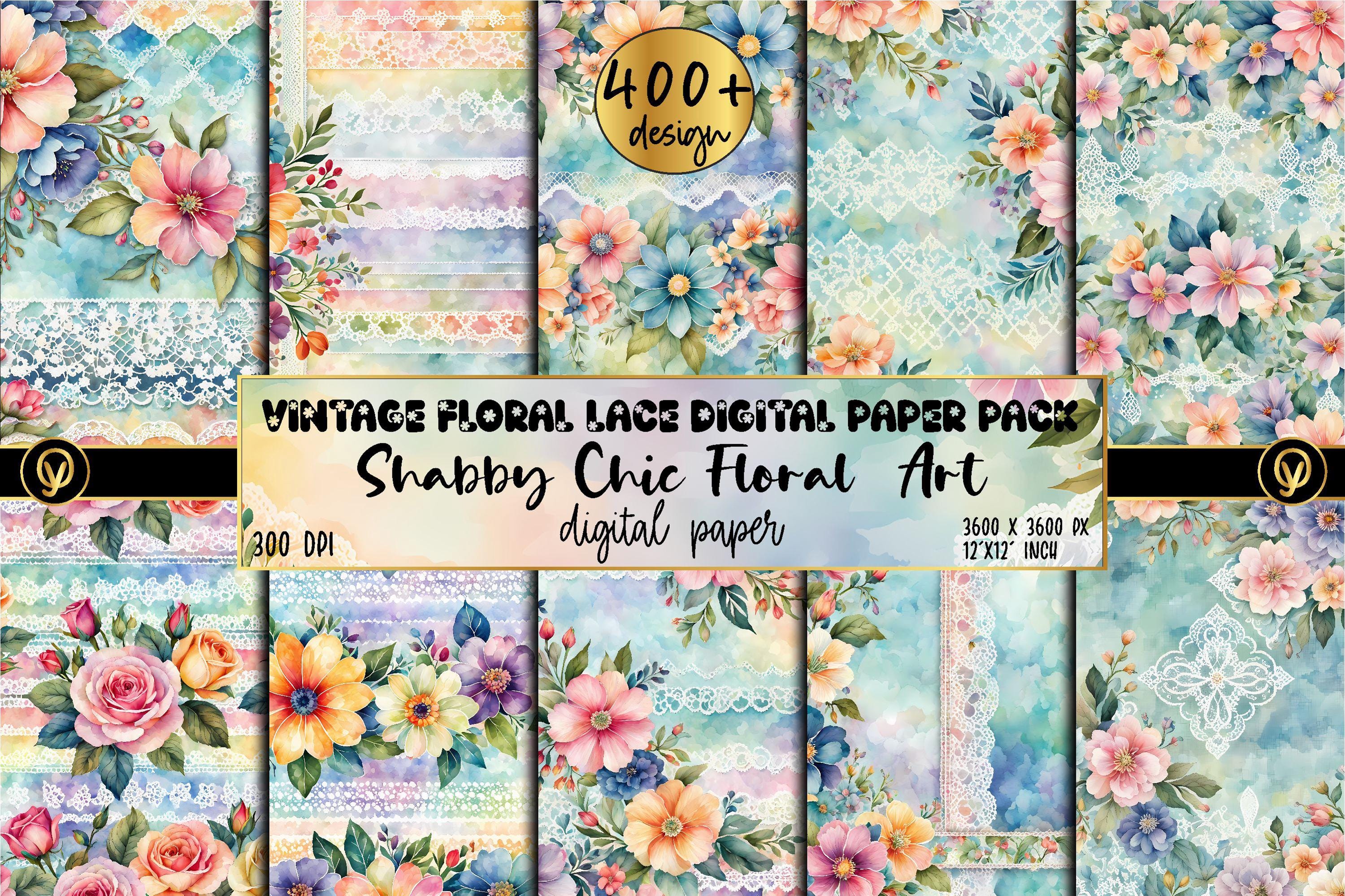 Watercolor Floral Lace Digital Paper: Shabby Chic Scrapbook (digital ...