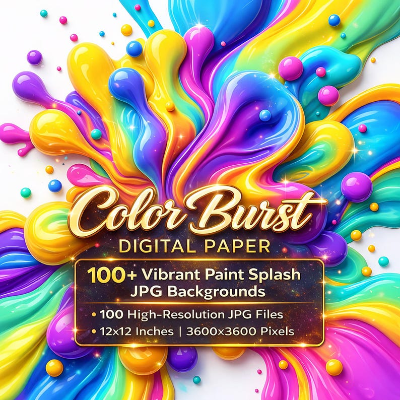 Color Burst Digital Paper: 100+ Vibrant Paint Splash JPG Backgrounds ...