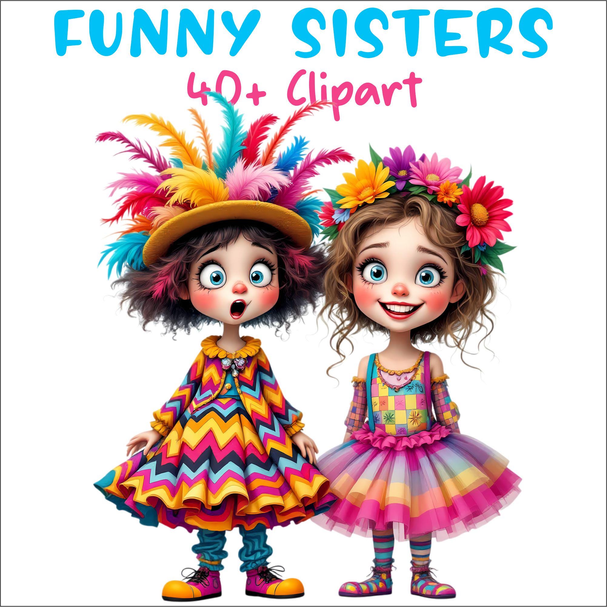 Funny Sisters Clipart Set: Cartoon Girls PNG (digital Download) - Etsy ...